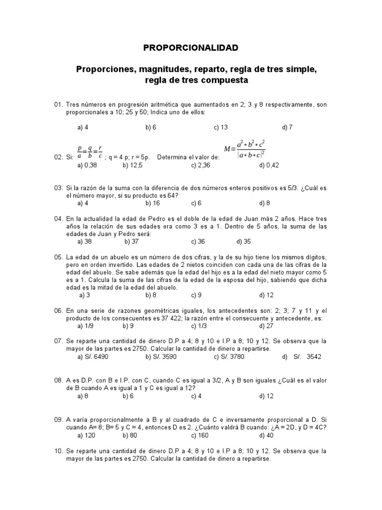 Problemas de Magnitudes, Reparto y Regla de Tres Simple-Zuloeta ...