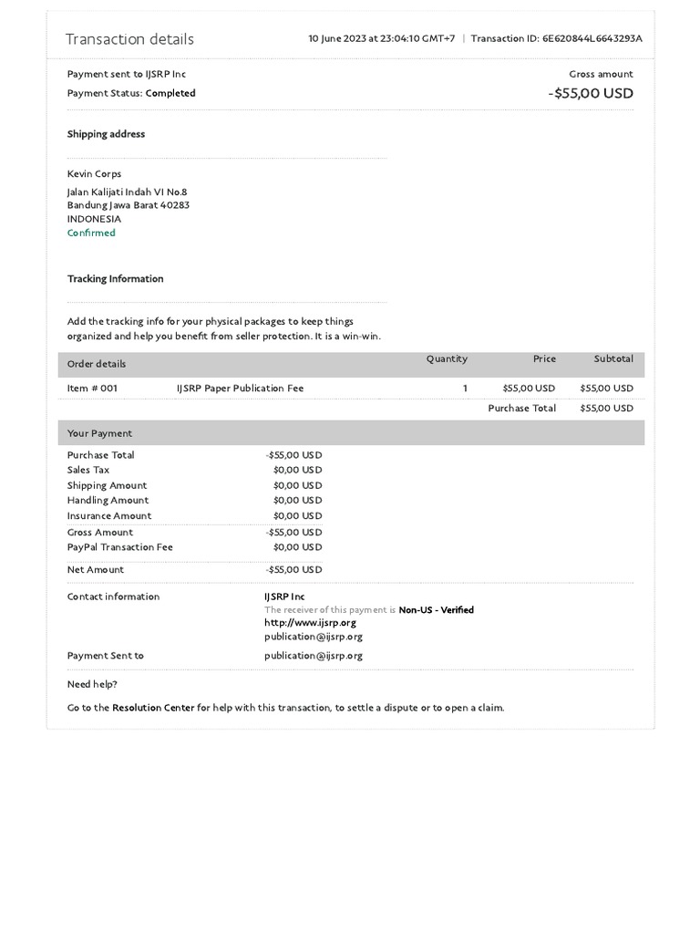 Transaction Details - PayPal | PDF