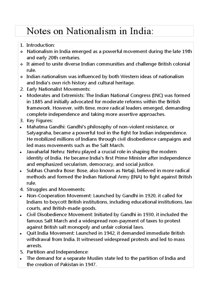 NOTES Nationalism in India | PDF | British Raj | Mahatma Gandhi