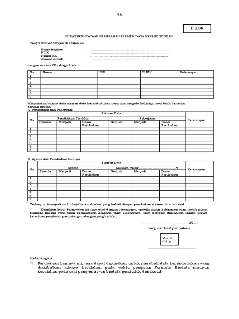 formulir f1-06 | PDF