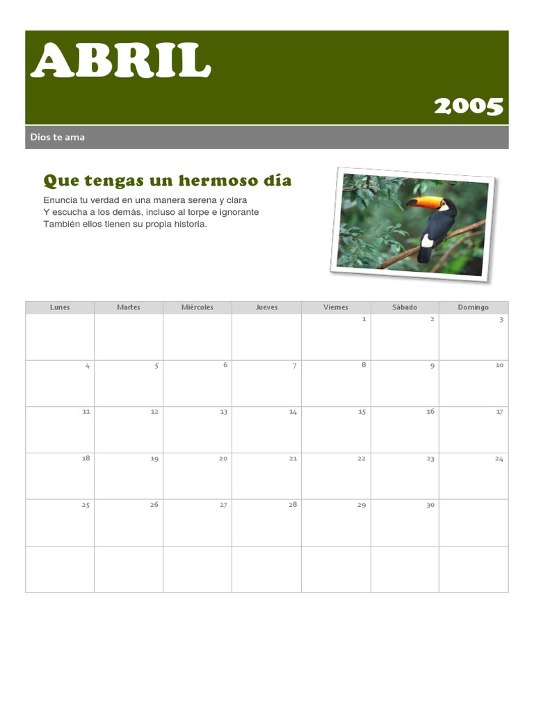 Calendario de abril 2005 | PDF