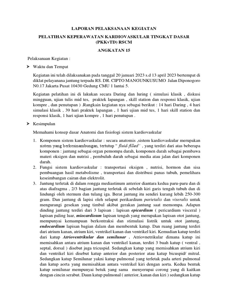 Laporan Pelaksanaan Kegiatan Pkkvtd Rscm Ade Junadi Pdf