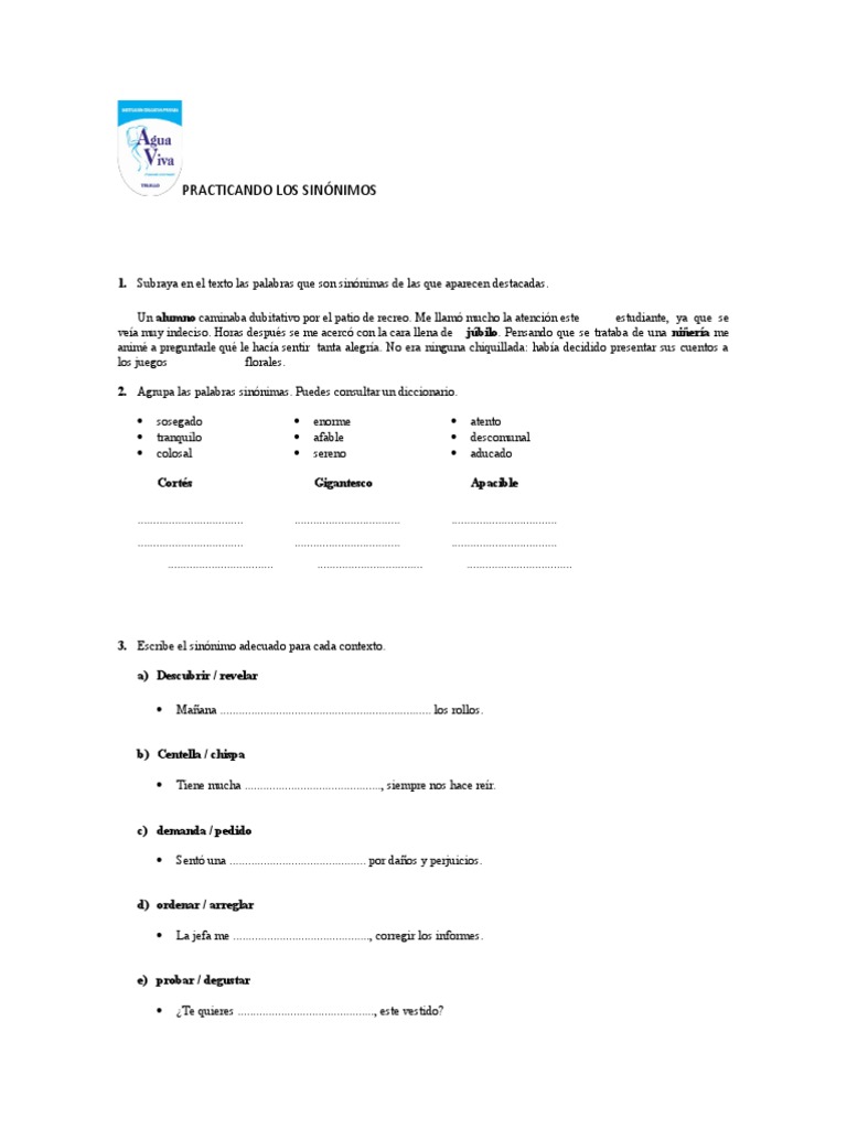 Practicando Los Sinónimos | PDF | Estudios de idiomas extranjeros ...