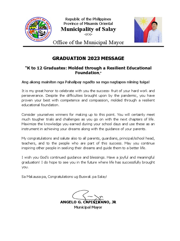Graduation 2023 Message from Mayor Capistrano | PDF