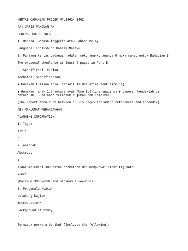 Garis Panduan Am Kertas Cadangan - Proposal Mpu2462-Mpu3462 | PDF