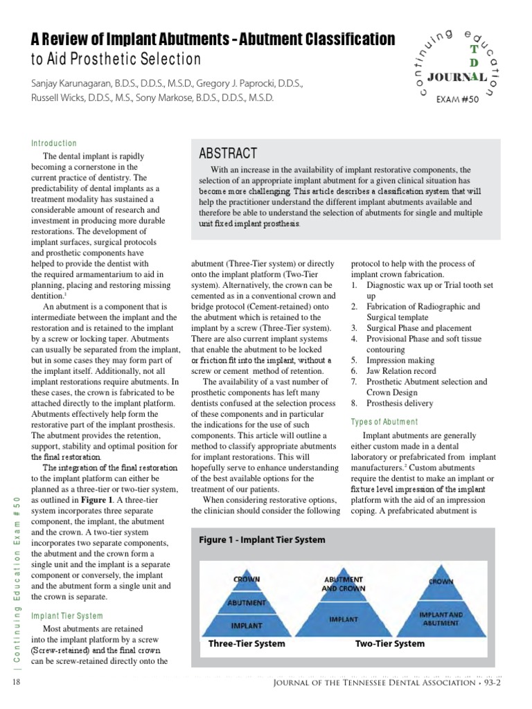 A Review of Implant Abutments - Abutment Classification To Aid ...