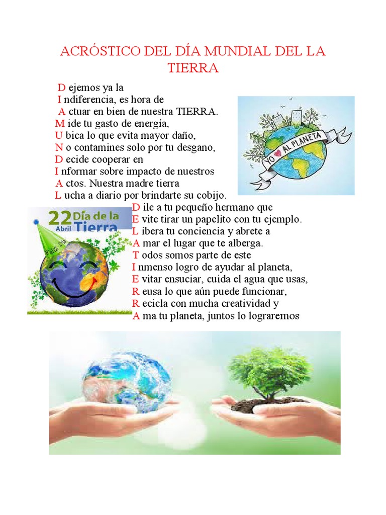 Acróstico Del Día Mundial Del La Tierra | PDF | Hogar, jardinería y ...
