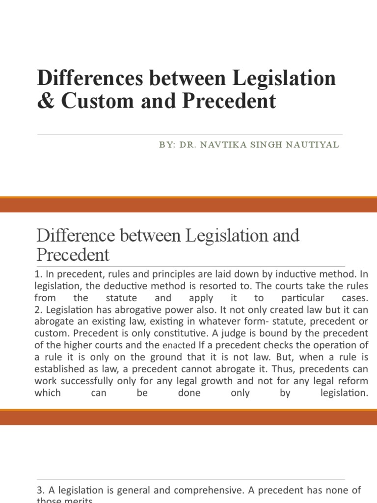 Differences Custom Precedent Legislation | PDF | Precedent | Justice