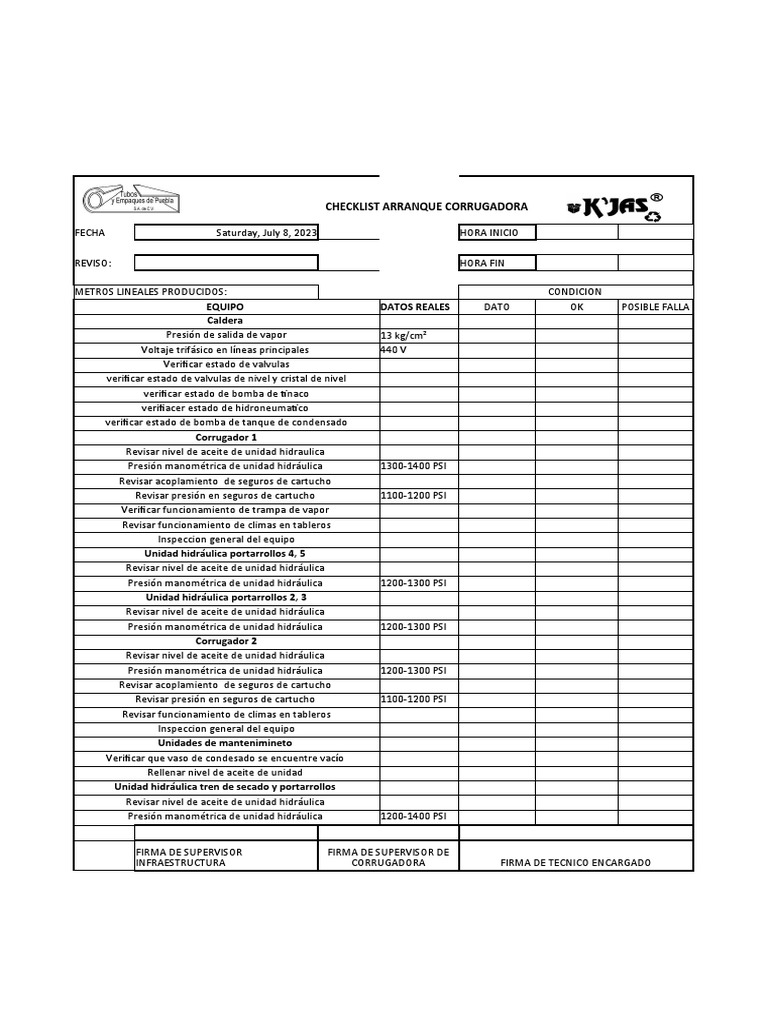 Check List Corrugadora_ok | PDF