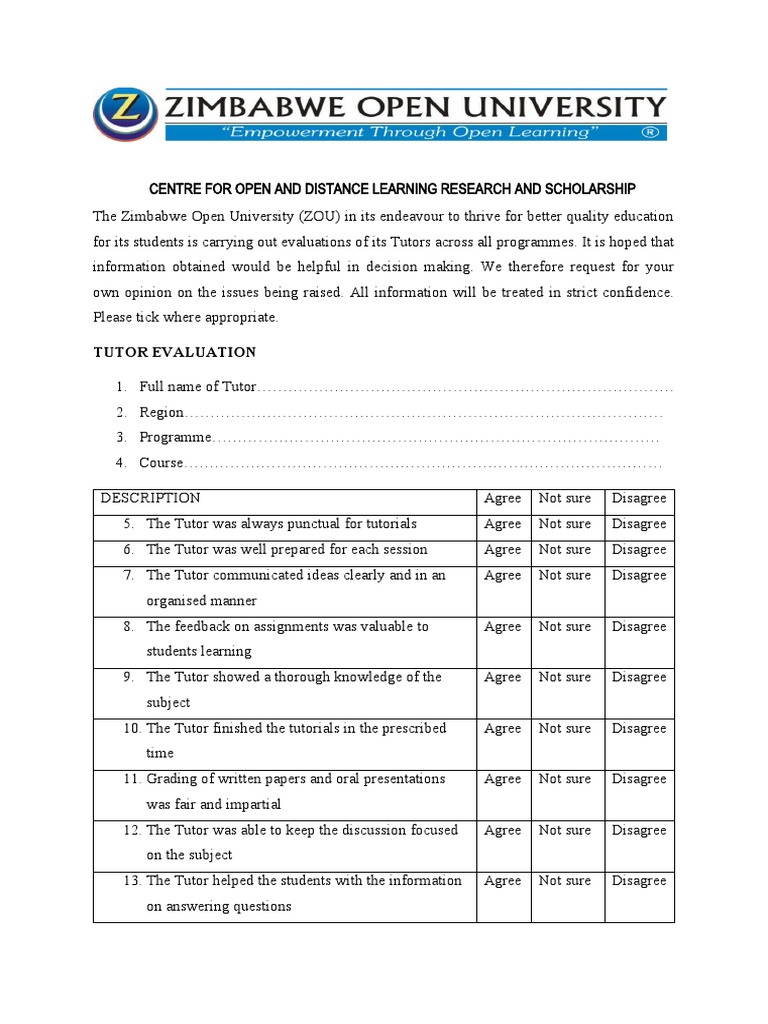 Tutorial Evaluation Form | PDF