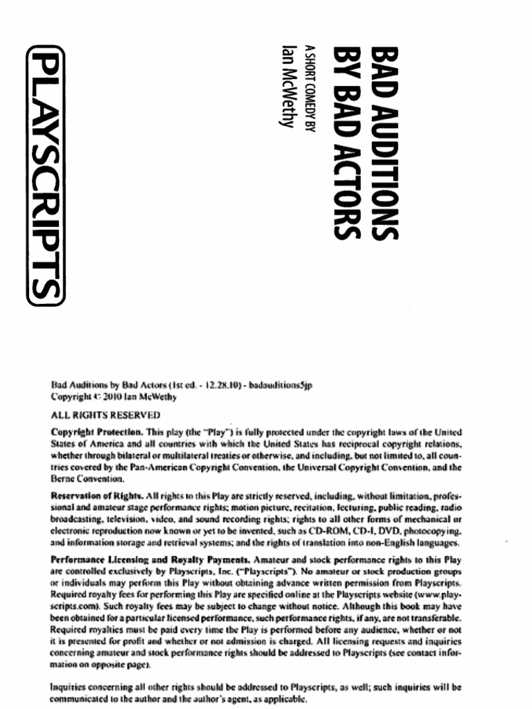 Bad Auditions by Bad Actors by Ian McWerthy | PDF