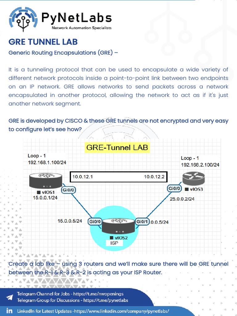 Gre Tunnel Lab | PDF | Router (Computing) | Computer Network Gre Tunnel Lab | PDF | Router (Computing) | Computer Network