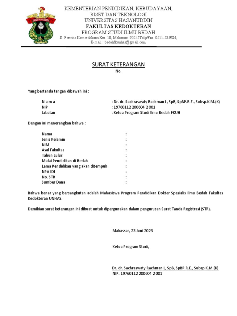 Surat Pengantar Pengurusan STR (Contoh) | PDF
