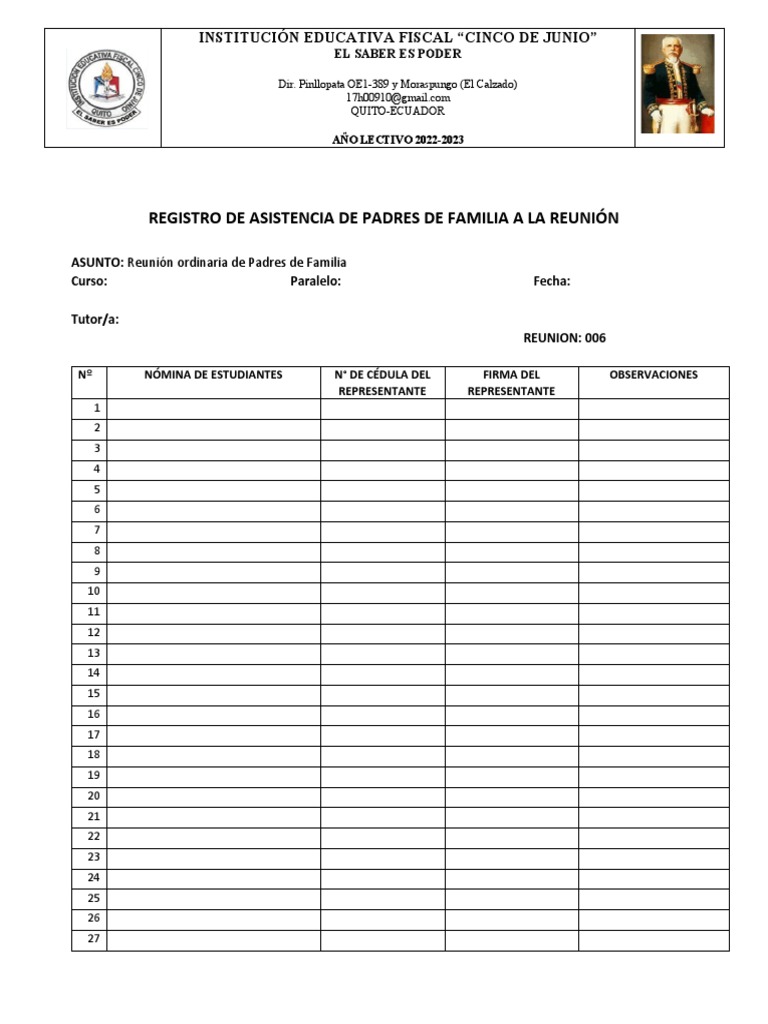 Formato de Asistencia A Reunión de Padres de Familia N 6 2022-2023 | PDF