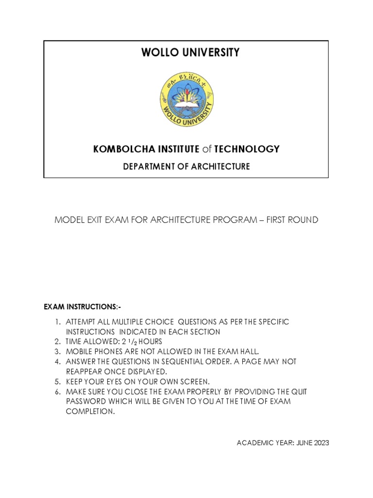 Model Exit Exam For Architecture Program - First Round | PDF