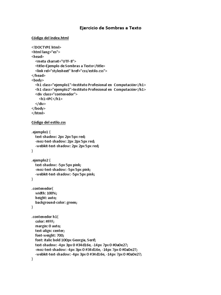 Practica 4 Ejercicio de Sombras A Texto | PDF