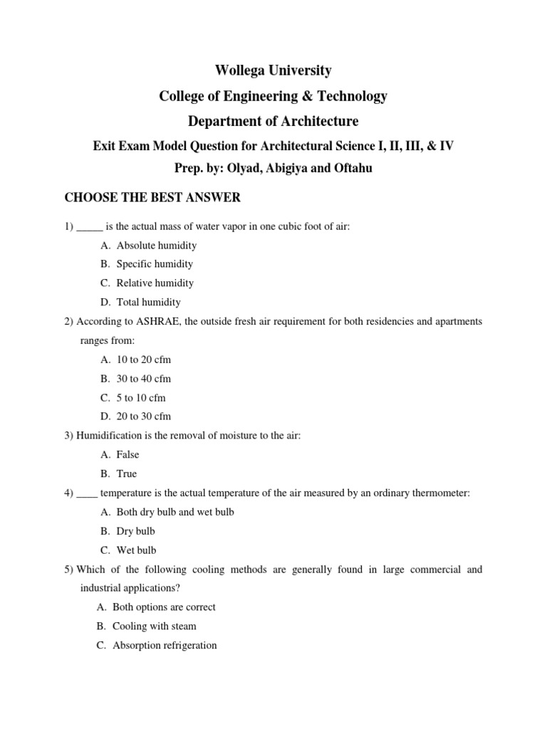 EXIT EXAM Model | PDF | Humidity | Latent Heat
