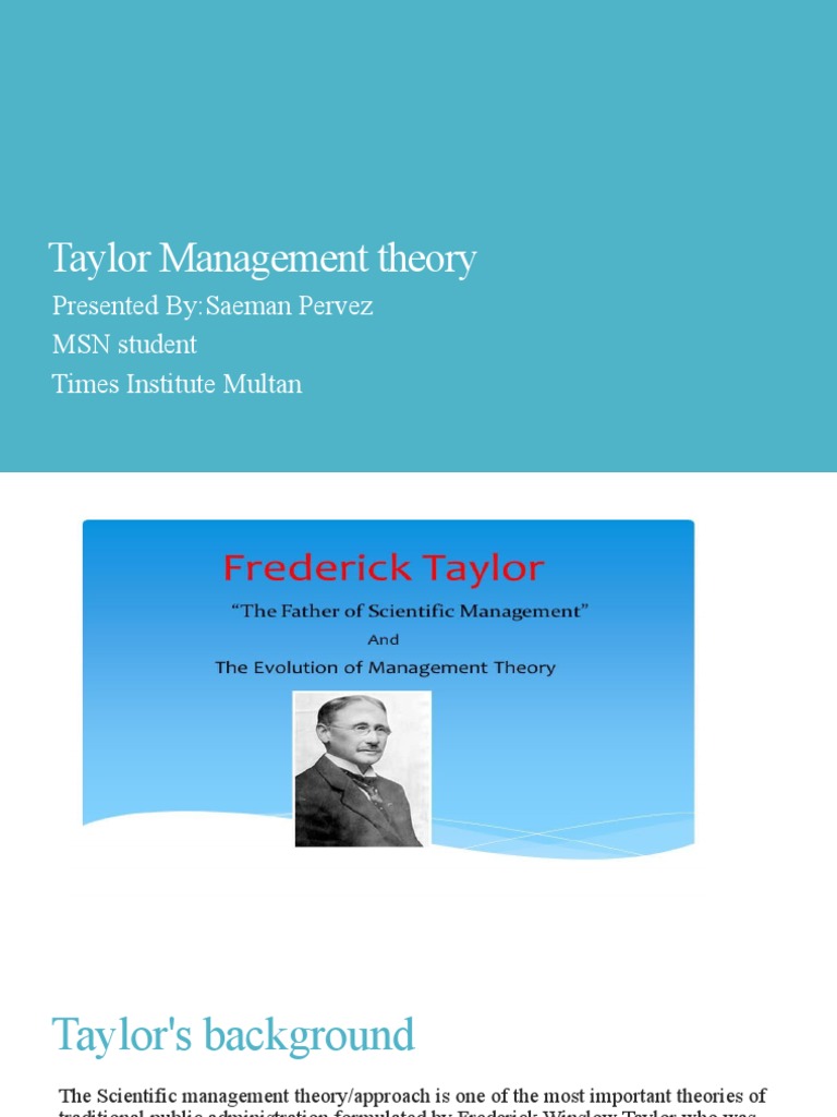 Overview of Taylor's Management Theory | PDF | Career & Growth