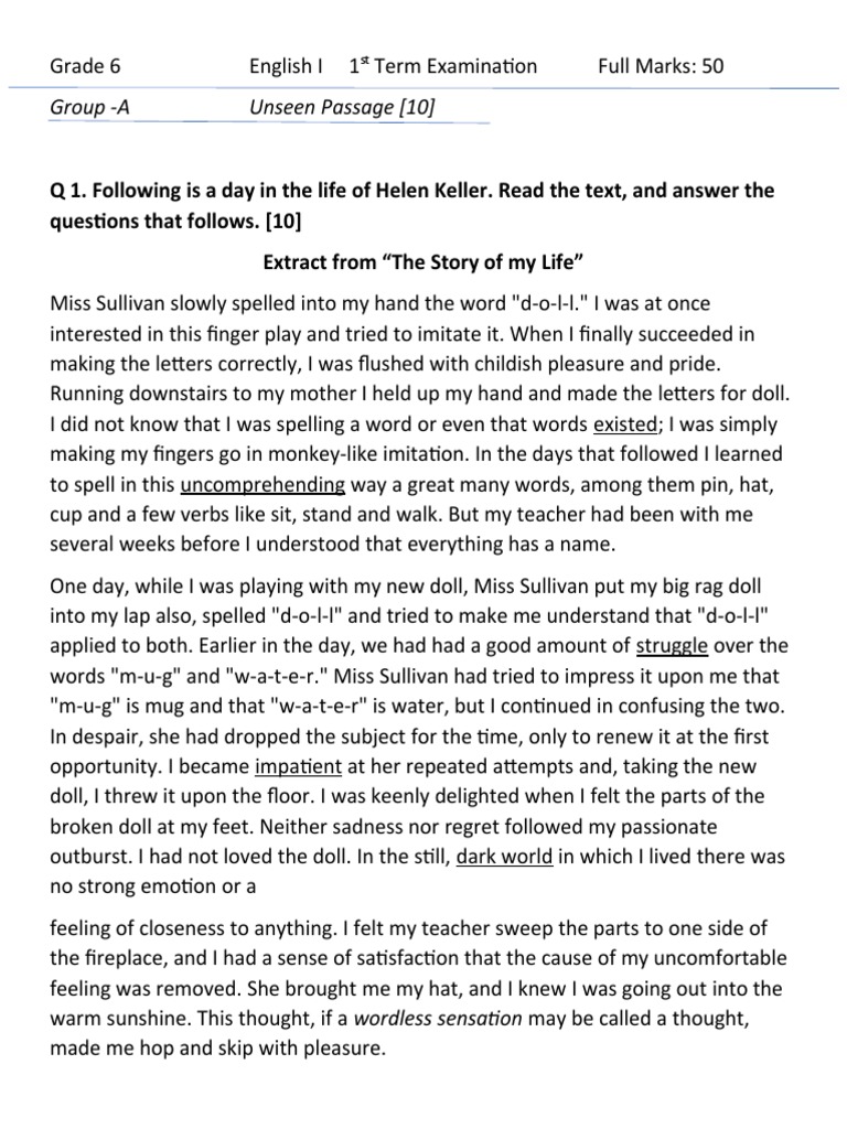 Grade 6 English1st Term Examination | PDF | Feeling | Grammar