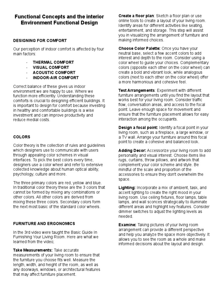 Functional Concepts and The Interior Environment Functional Design | PDF