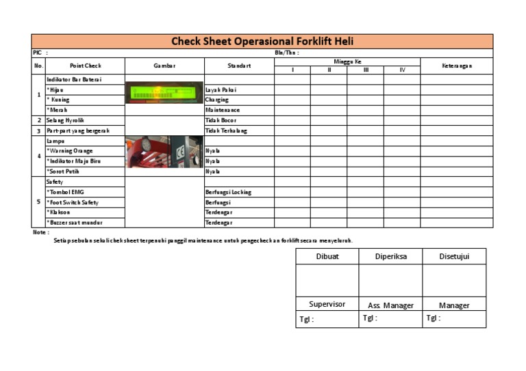 Check Sheet Forklift Heli Bulanan | PDF