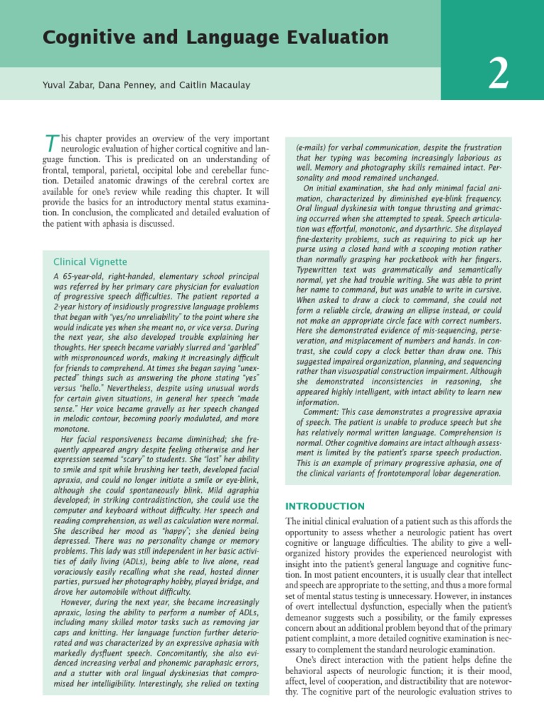 Cap. 2) Cognitive and Language Evaluation | PDF