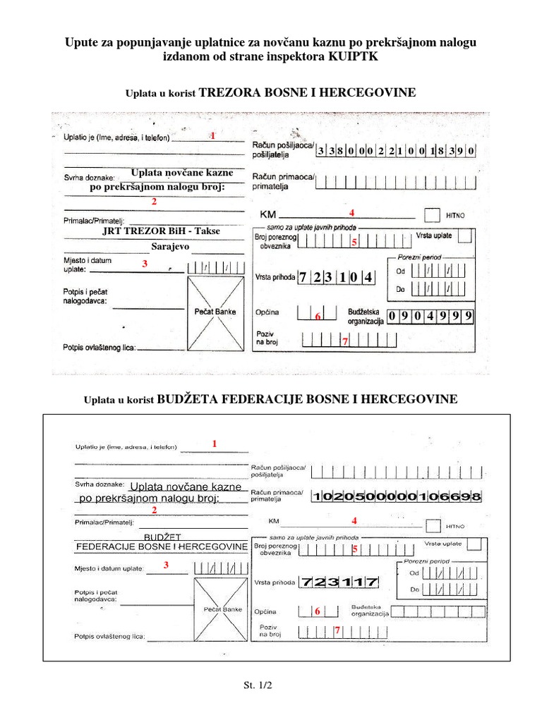Popunjavanje Uplatnice Prekrsajnog Naloga Novi | PDF