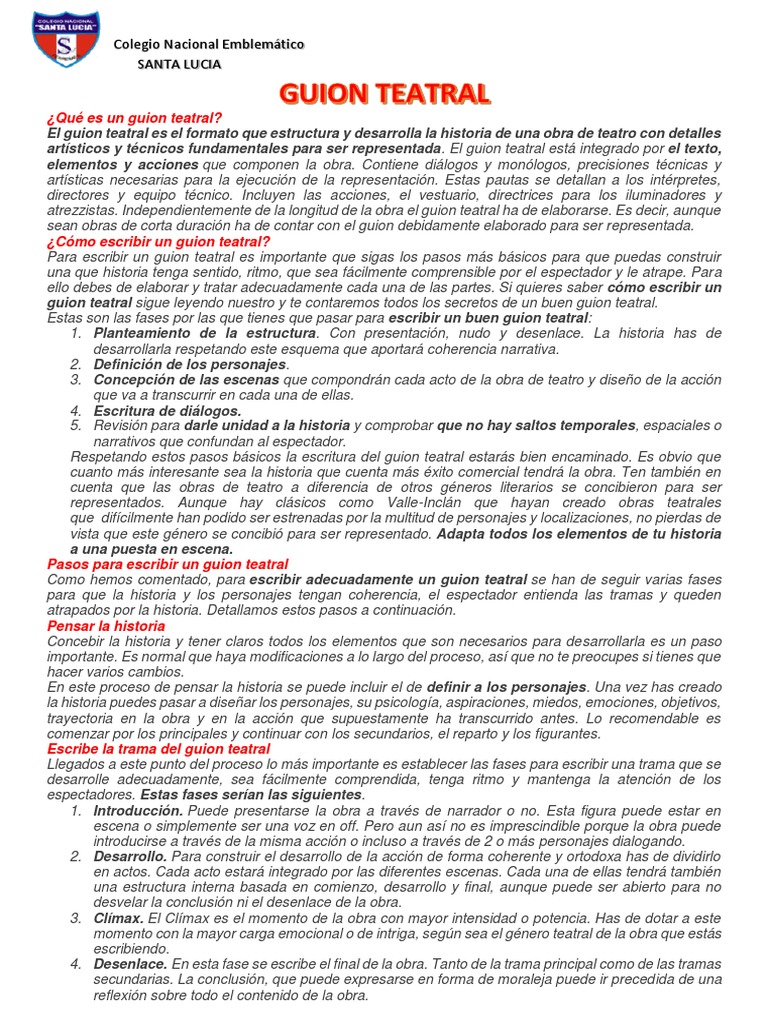 Cómo escribir un guion teatral | PDF | Arte