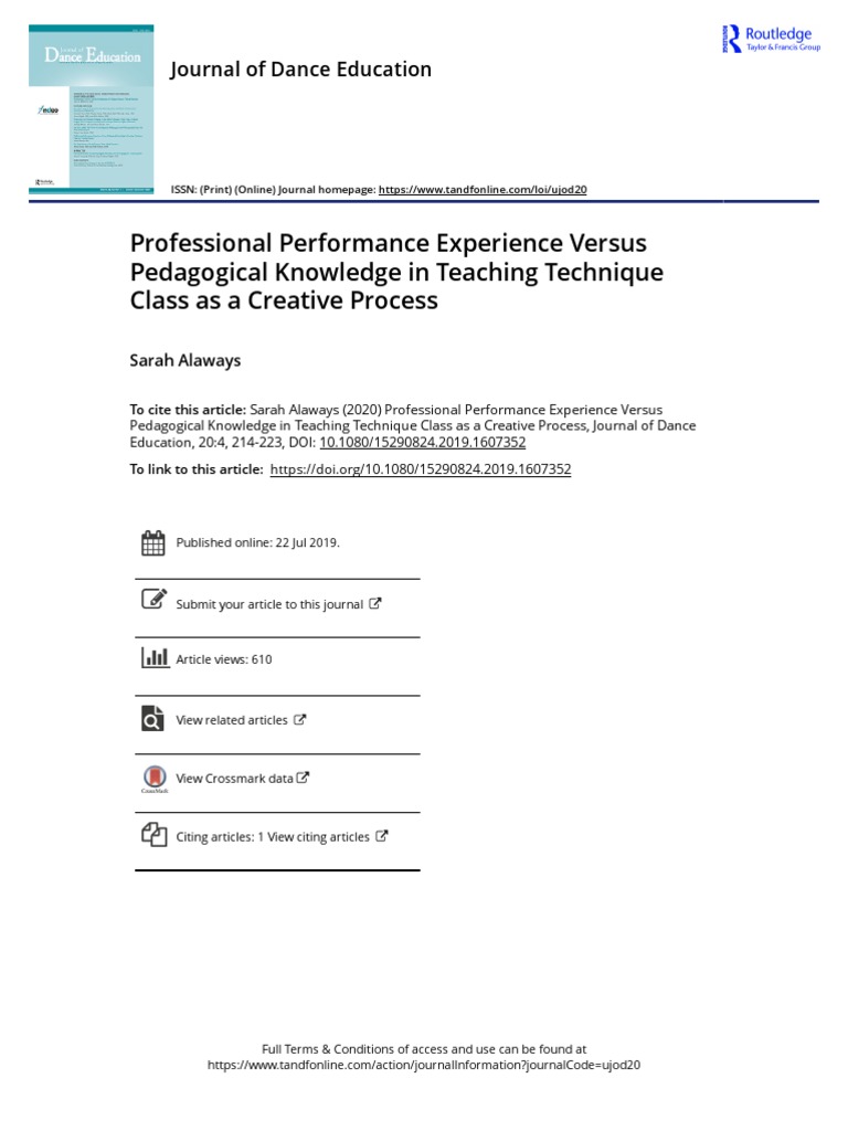 Professional Performance Experience Versus Pedagogical Knowledge in ...