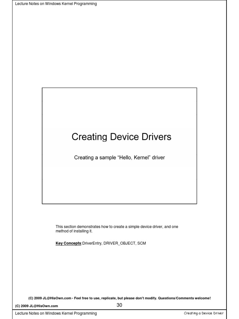 WK - Creating Device Drivers | PDF | Kernel (Operating System) | Windows Registry