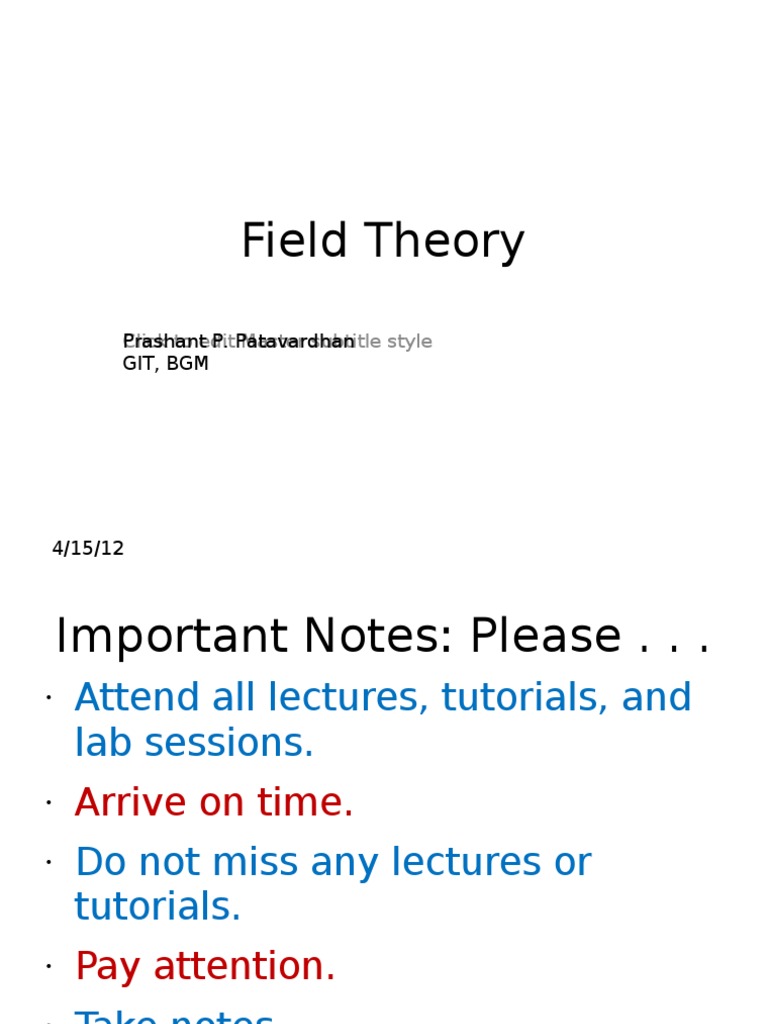 Field Theory Lecture Guidelines | PDF