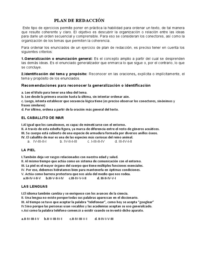 Plan de Redacción | PDF | Palabra | Oración (Lingüística)
