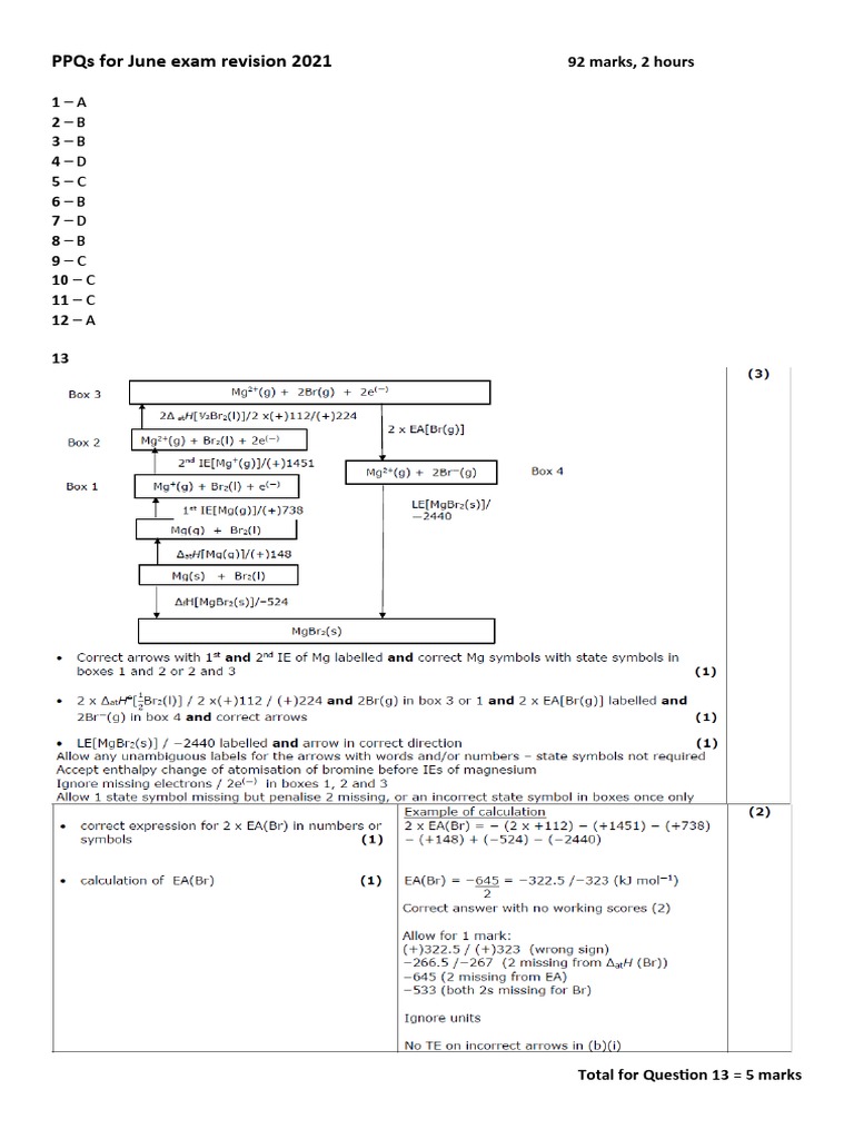 June 2021 Exam PPQs for Chemistry | PDF