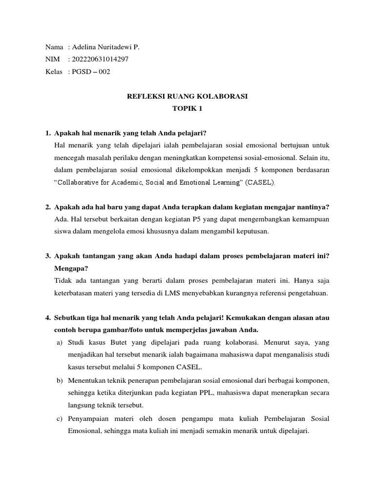 Topik 1 - Refleksi Ruang Kolaborasi | PDF