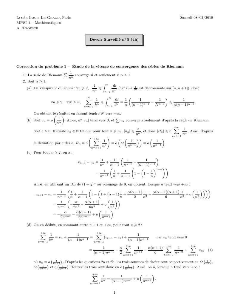 ALAIN TROESCH Corrigé DS N°5 | PDF