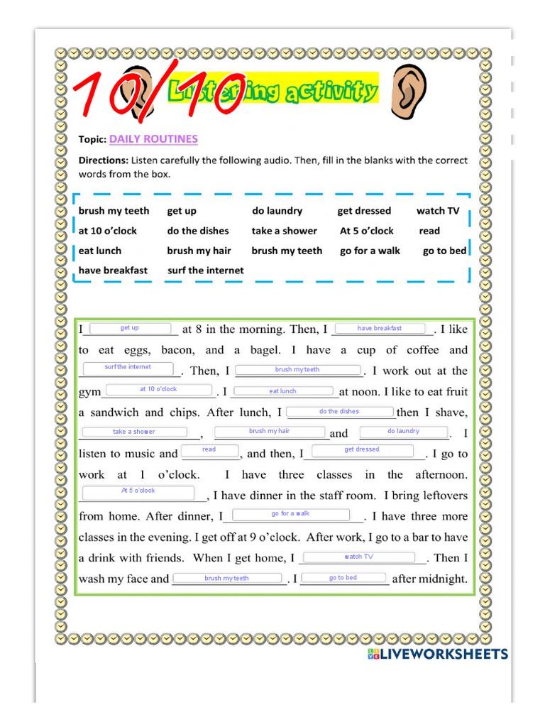 Ejercicio de Daily Routine Listening Activity | PDF