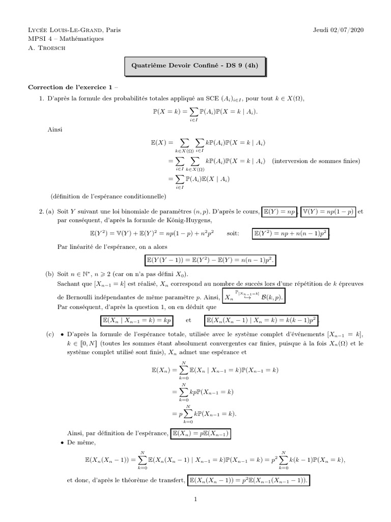 ALAIN TROESCH Corrigé DS N°9 | PDF