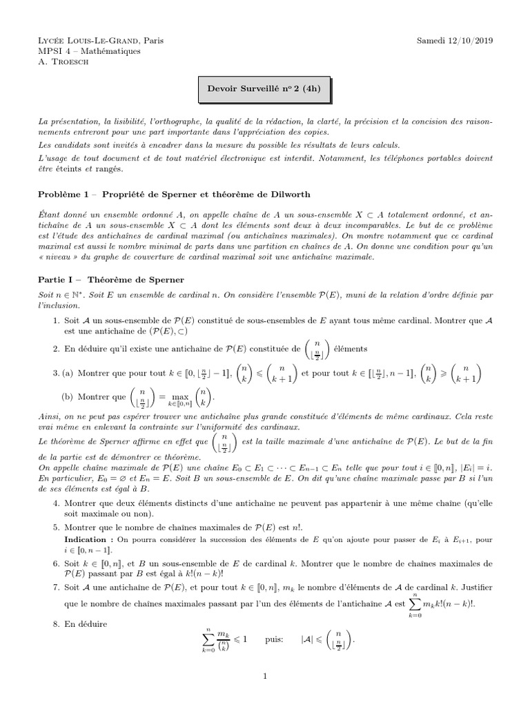 Alain Troesch DS N°2 | PDF | Inclusion (mathématiques) | Concepts ...