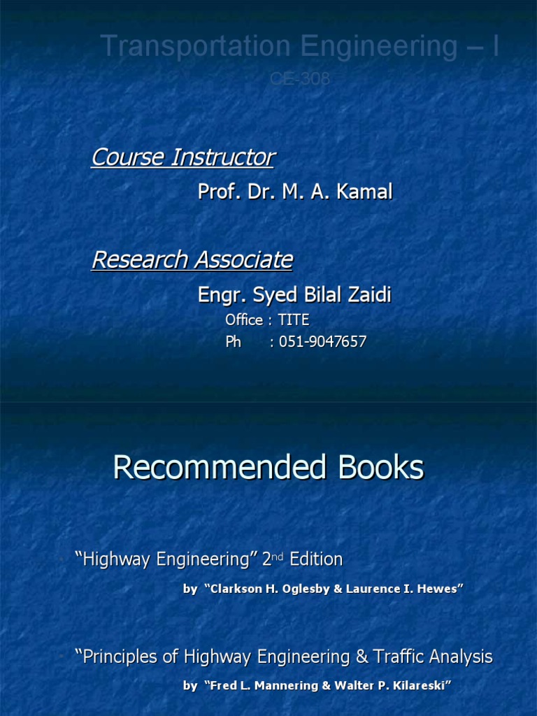 Transportation Engineering Course Outline | PDF | Transport | Highway