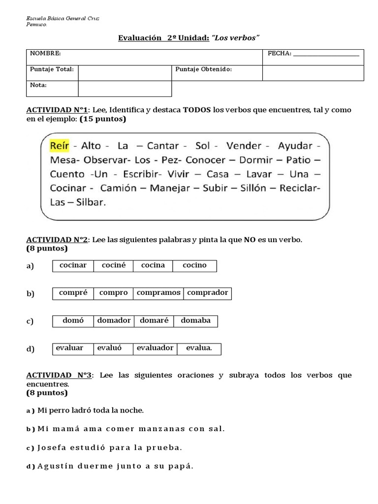Guia VERBOS 2 Basico | PDF | Juegos y actividades | Artes del Lenguaje ...