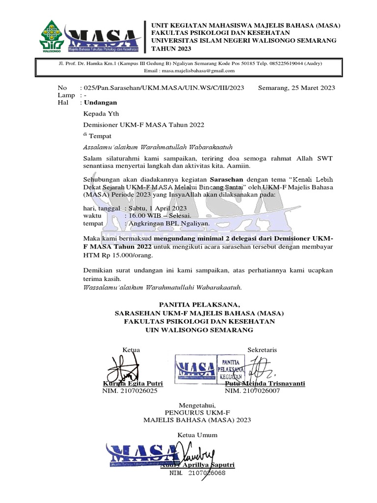 025 Surat Undangan Sarasehan (Demis Tahun 2022) | PDF