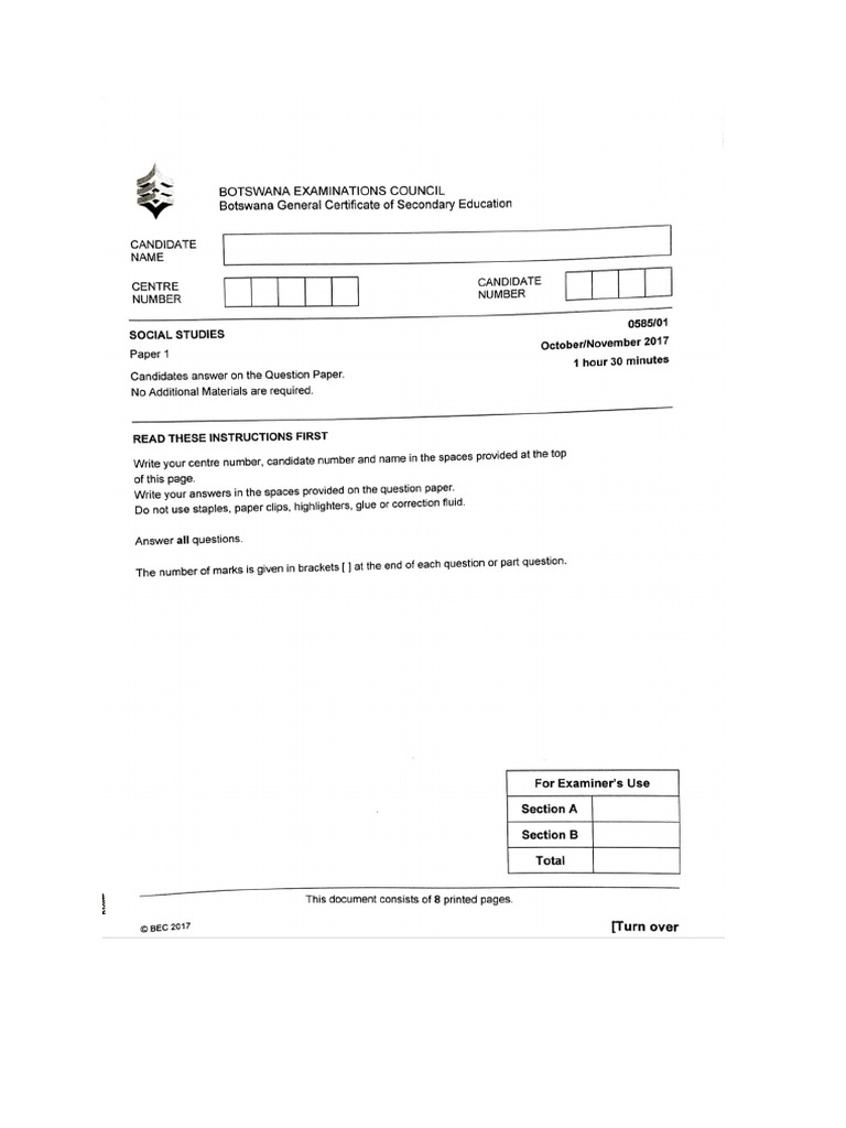 Bgcse Social Studies Paper 1 2017 | PDF