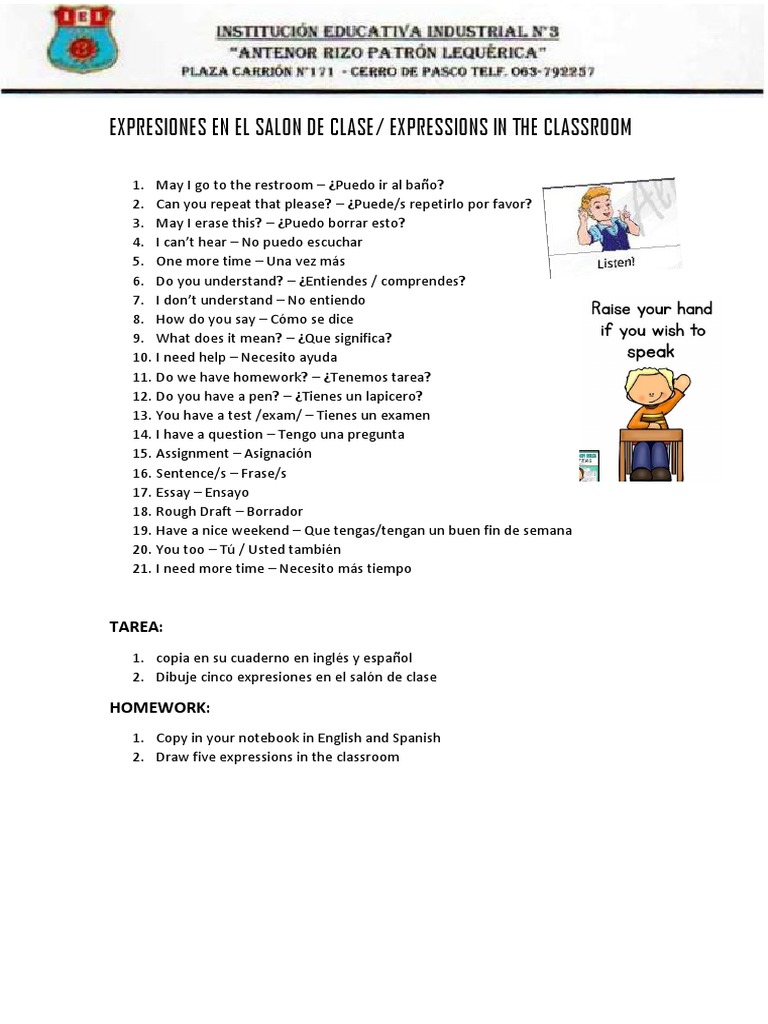 Expresiones en El Salon de Clase | PDF