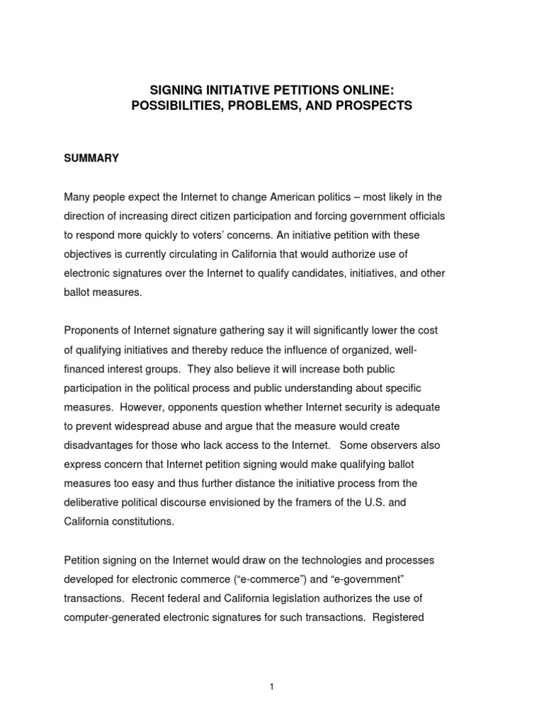 Signing Initiative Petitions Online: Possibilities, Problems, and ...