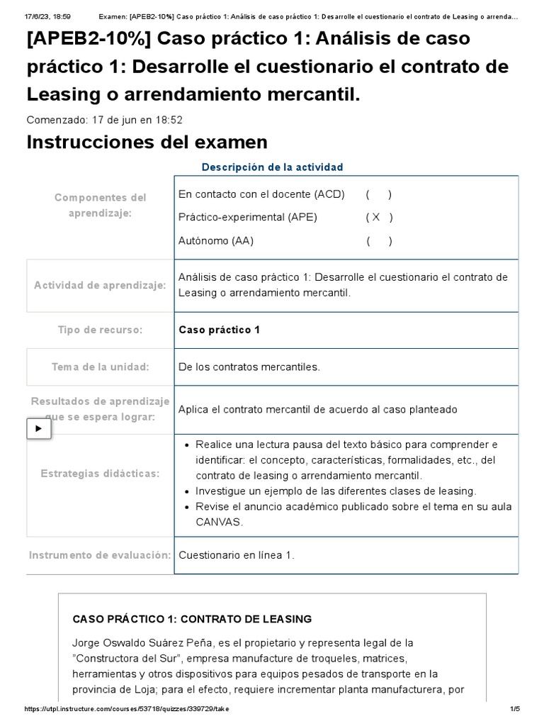 D. MERCANTIL Examen - (APEB2-10%) Caso Práctico 1 - Análisis de Caso Práctico 1 - Desarrolle El ...