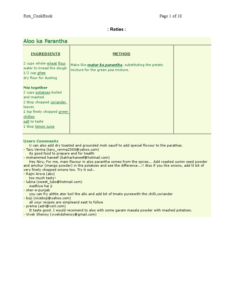 Roti CookBook | PDF | Chutney | Dough