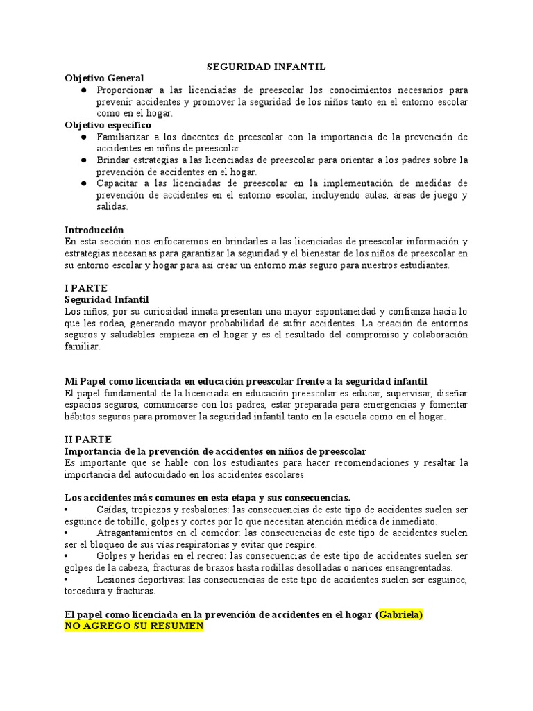 Seguridad Infantil | PDF | Educación de la primera infancia ...