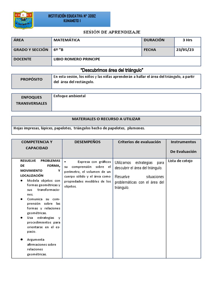 Descubrimos Area Del Triagulo | PDF | Evaluación | Triángulo