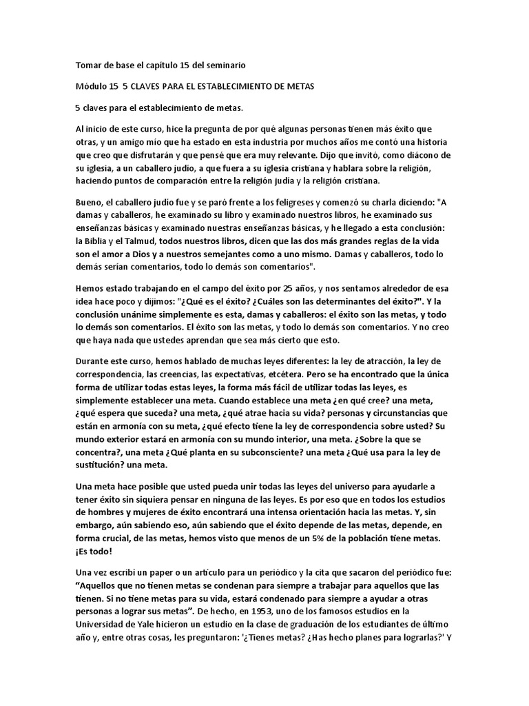 Ejercicio de Establecimiento de Metas | PDF