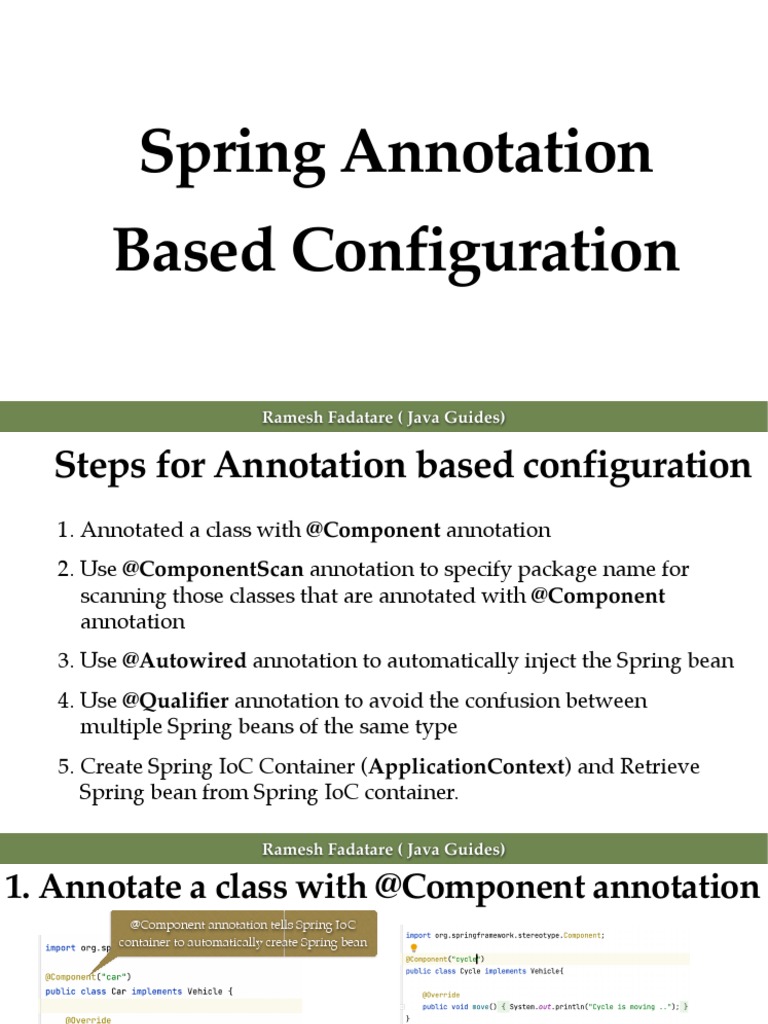 Spring Annotation Based Configuration Class Notes Pdf